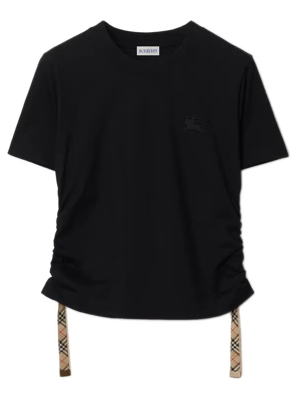 Burberry Cotton T-shirt With Embroidered Equestrian Knight And Drawstring Ruffles - Nero