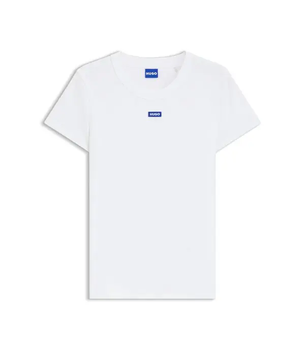 Hugo Slim-fit Ribbed Stretch Cotton T-shirt With Logo Badge