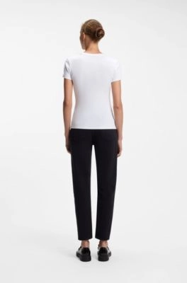Hugo Slim-fit Ribbed Stretch Cotton T-shirt With Logo Badge