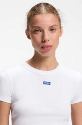 Hugo Slim-fit Ribbed Stretch Cotton T-shirt With Logo Badge