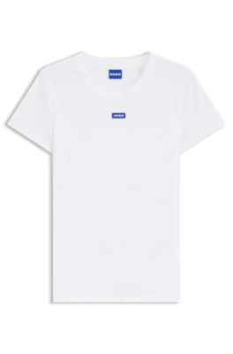 Hugo Slim-fit Ribbed Stretch Cotton T-shirt With Logo Badge