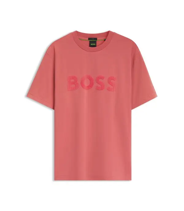 BOSS Tonal Flocked-logo T-shirt In Stretch Cotton