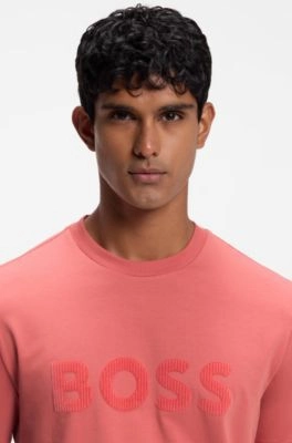 BOSS Tonal Flocked-logo T-shirt In Stretch Cotton