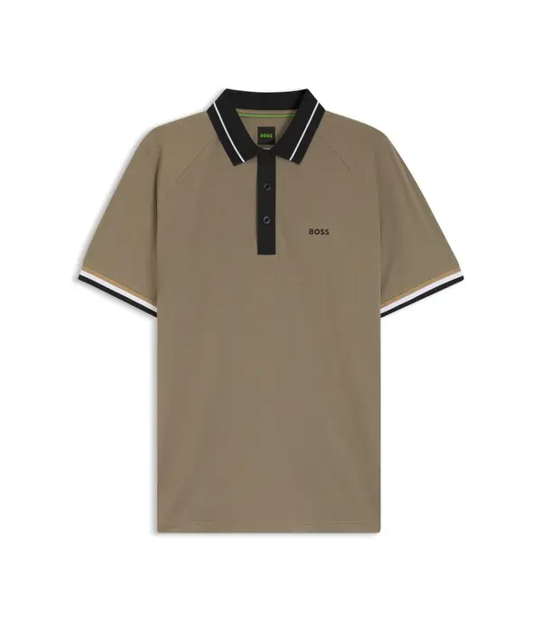 BOSS Active Slim-fit Polo Shirt With Branded Details - Light Green