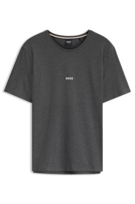 BOSS Stretch-cotton Pajama Top With Signature-stripe Tape - Grey
