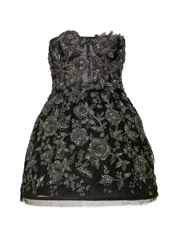 Carolina Herrera Strapless Embroidered Mini Dress - Black