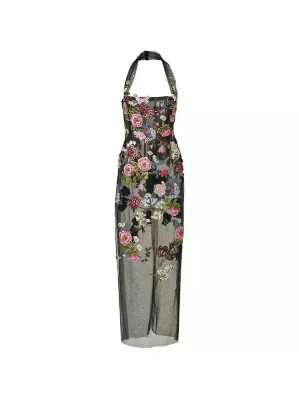 Carolina Herrera Column Gown With Floral Embroidery - Black