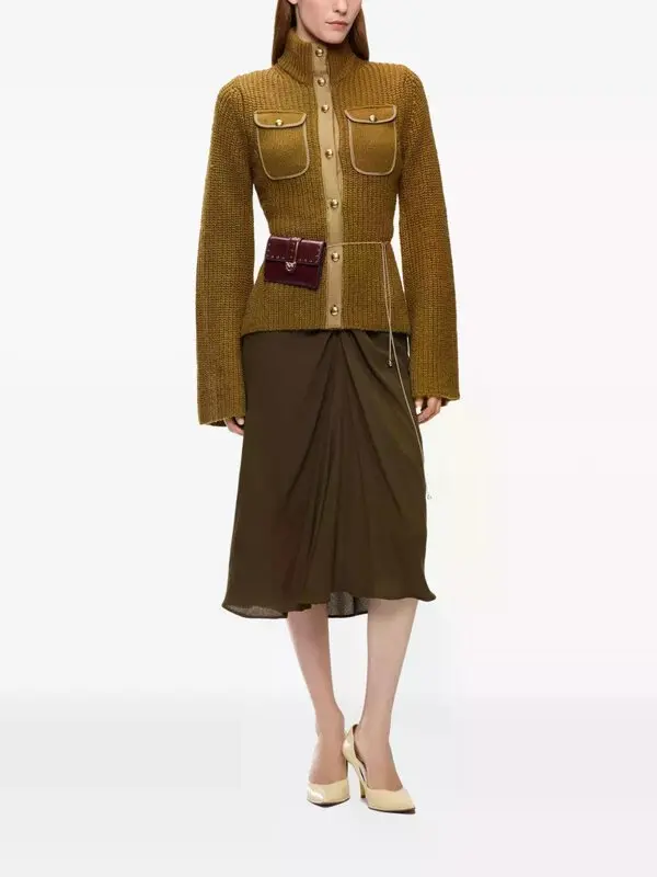 Pinko Ribbed Knit Buttoned Cardigan With High Neck