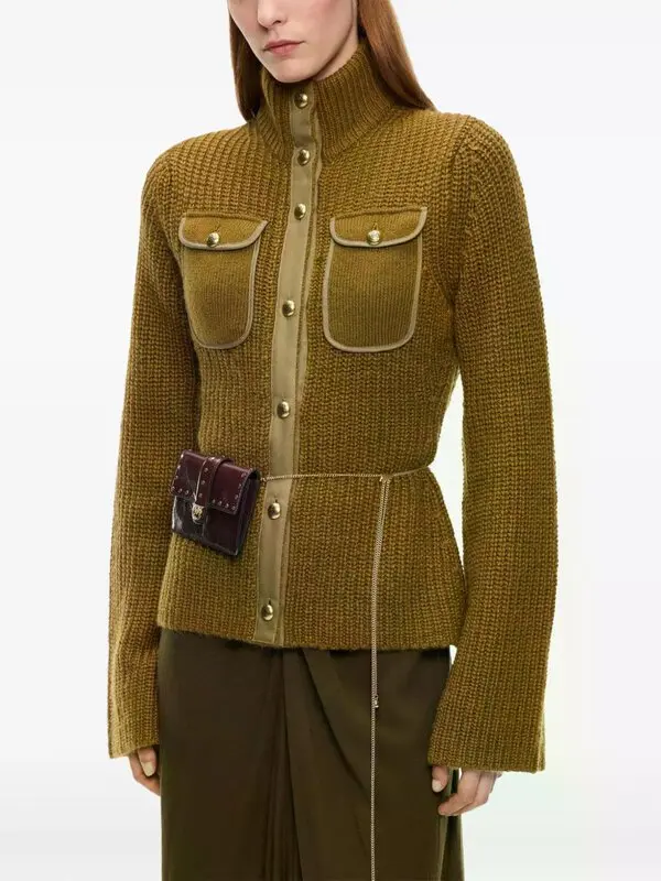 Pinko Ribbed Knit Buttoned Cardigan With High Neck