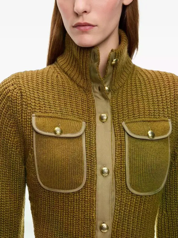 Pinko Ribbed Knit Buttoned Cardigan With High Neck