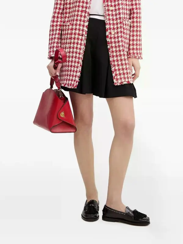 FRACOMINA Pleated Shorts With Side Pockets And Gold-tone Logo Plaque - Black