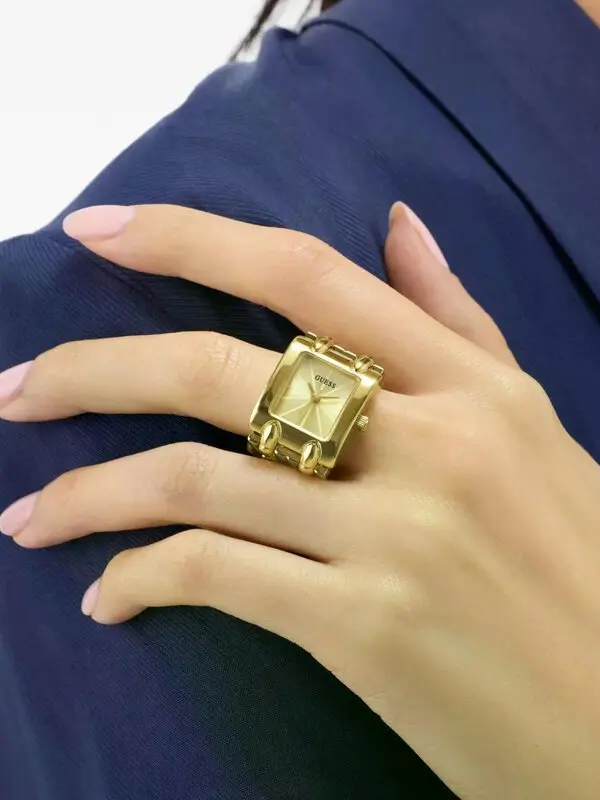 Guess Tone Square Case Ring Watch