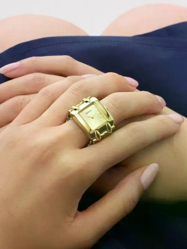 Guess Tone Square Case Ring Watch