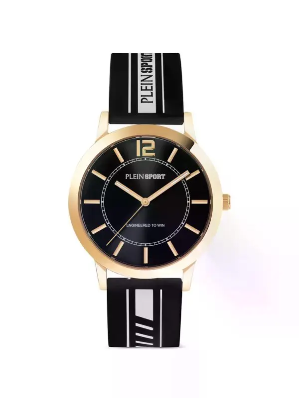 PLEIN SPORT 41mm Round Case Watch With Gold Bezel And Silicone Strap - Black