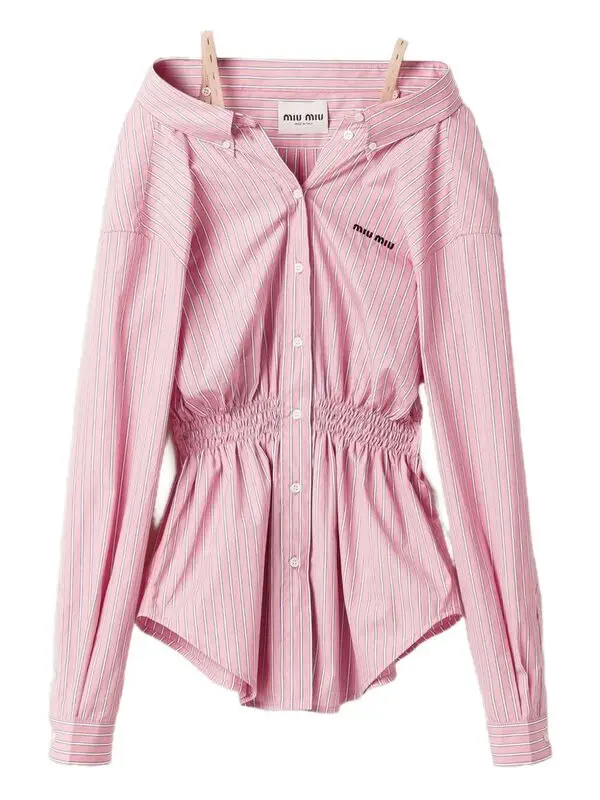 Miu Miu Striped Shirt Dress With Elasticated Waistband - Multicolor