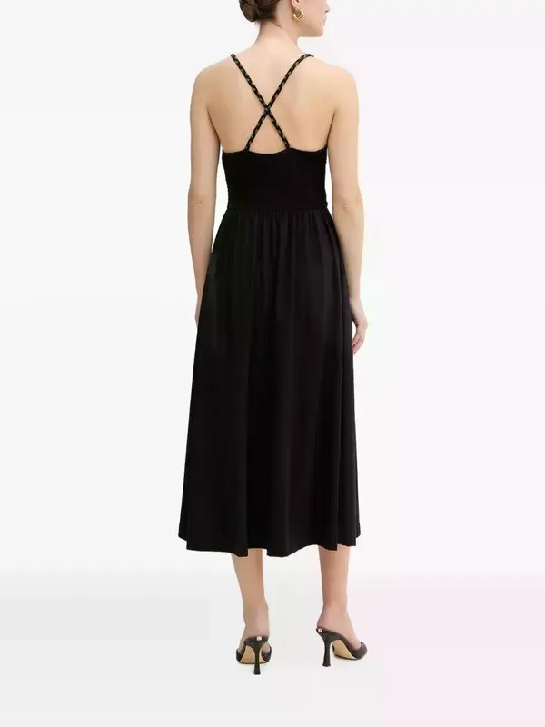 FRACOMINA V-neck Sleeveless Midi Dress With Smocked Back And Wide Skirt