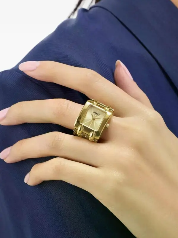 Guess Champagne Dial Square Case Link Ring Watch