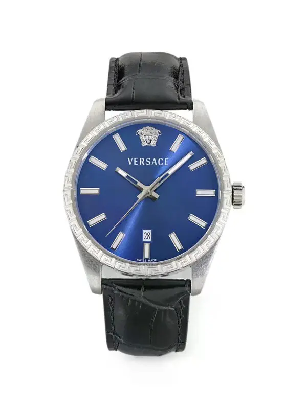 Versace 40mm Watch With Dial And Greca Bezel - Blue