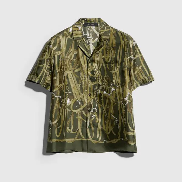 Gucci Printed Silk Bowling Shirt - Green