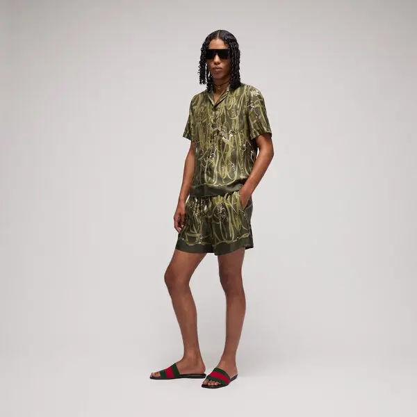 Gucci Printed Silk Bowling Shirt - Green