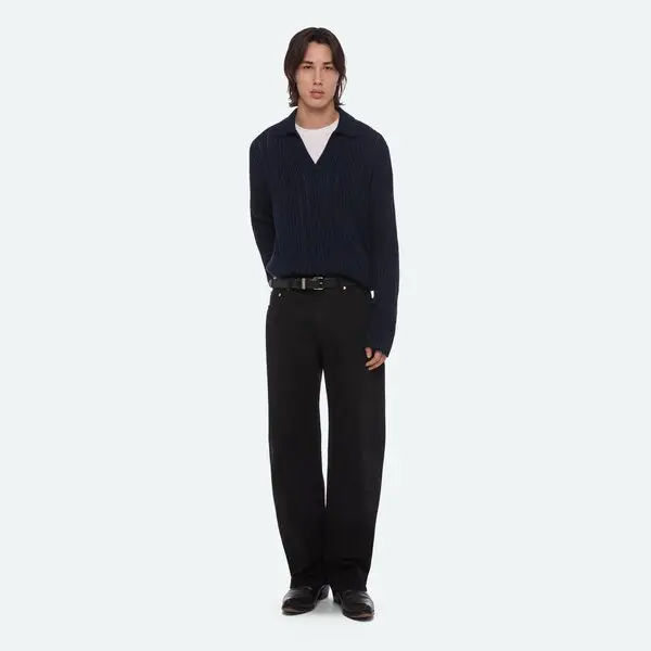 Helmut Lang Distressed Rib Polo - Dark Navy