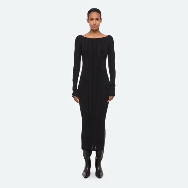 Helmut Lang Open Rib Long Sleeve Dress
