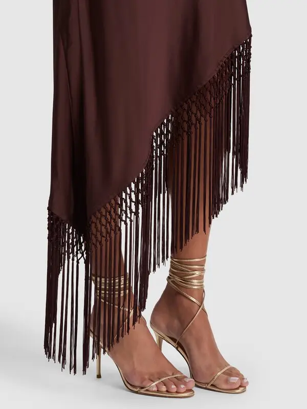 Alice + Olivia Harmony Asymmetrical Fringe Maxi Dress - Dark Chocolate