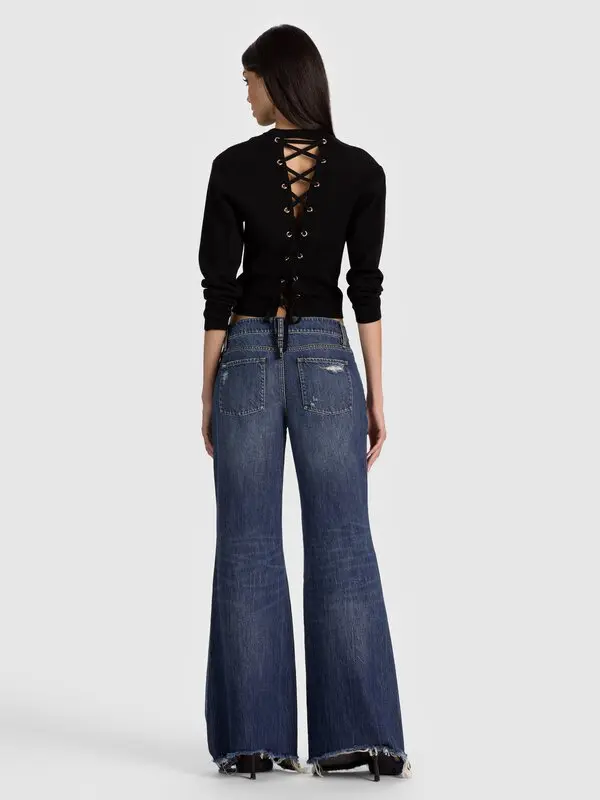 Alice + Olivia Callum Pullover With Lace Up Back - Black