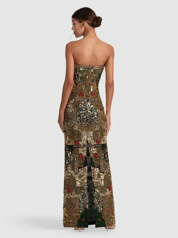 Alice + Olivia Embellished Strapless Gown - Gold/multi