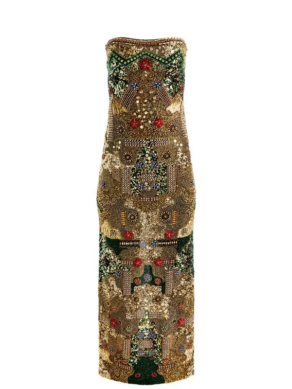 Alice + Olivia Embellished Strapless Gown - Gold/multi