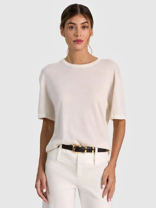 Alice + Olivia Amelie Cashmere Knit Tee - Soft White