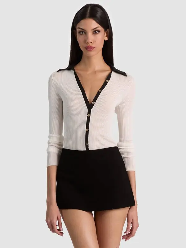 Alice + Olivia Nealie Cardigan - Soft White/black