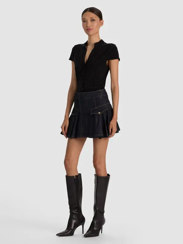 Alice + Olivia Trinity Denim Ruffle Skirt