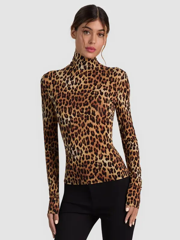 Alice + Olivia Delaina Turtleneck Top With Bold Print