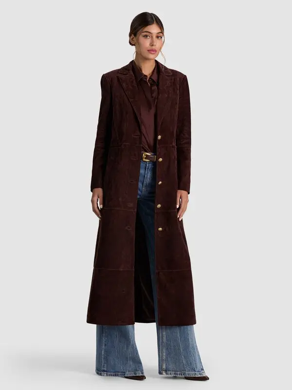 Alice + Olivia Irvin Suede Slim Maxi Blazer - Dark Chocolate