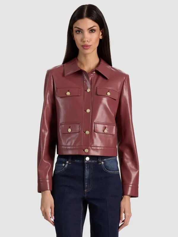 Alice + Olivia Alex Vegan Cropped Jacket - Cognac