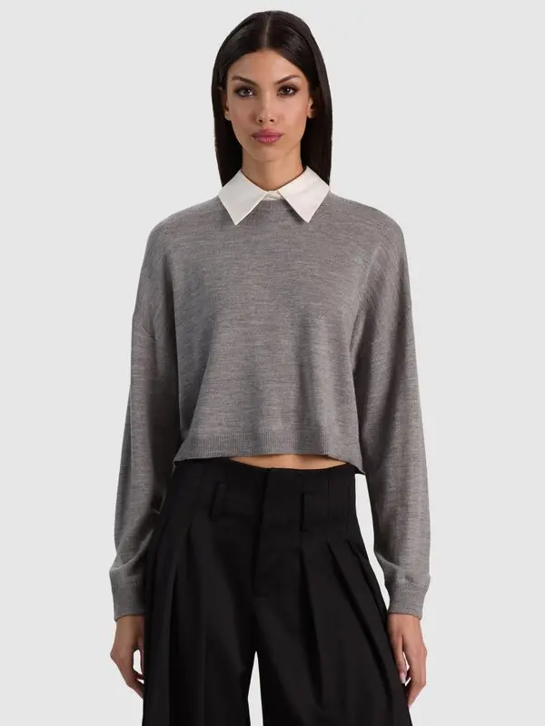 Alice + Olivia Rhett Wool Pullover With Detachable Collar - Medium Heather Grey