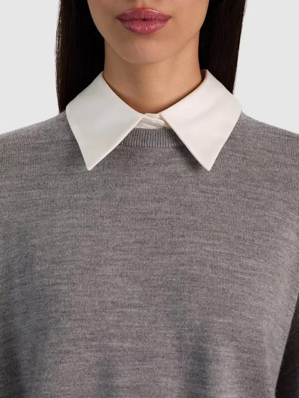 Alice + Olivia Rhett Wool Pullover With Detachable Collar - Medium Heather Grey