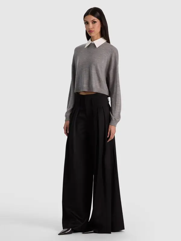Alice + Olivia Rhett Wool Pullover With Detachable Collar - Medium Heather Grey