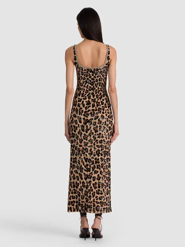 Alice + Olivia Eve Embellished Leopard Print Midi Gown