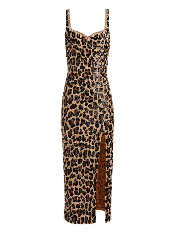 Alice + Olivia Eve Embellished Leopard Print Midi Gown