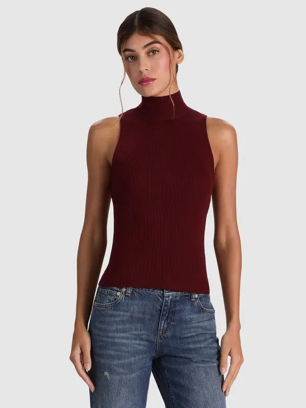 Alice + Olivia Darcey Wool Sleeveless Turtleneck - Cognac