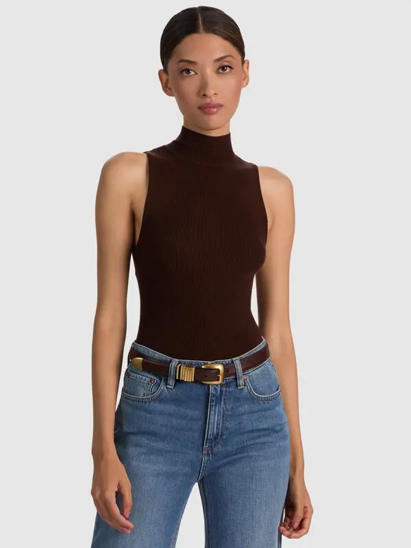 Alice + Olivia Darcey Wool Sleeveless Turtleneck Tank - Dark Chocolate