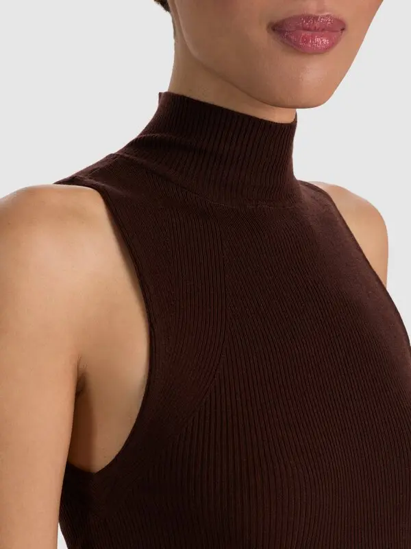 Alice + Olivia Darcey Wool Sleeveless Turtleneck Tank - Dark Chocolate