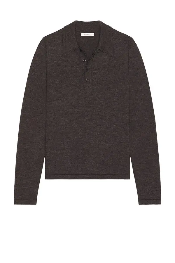 LEMAIRE Long Sleeve Knitted Polo Top In Brown - Ecorce