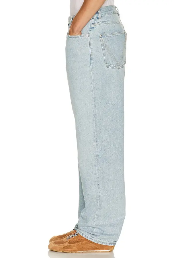 Bottega Veneta Sky Bleached Intrecciato Detail Wide Leg Denim