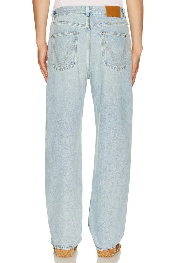 Bottega Veneta Sky Bleached Intrecciato Detail Wide Leg Denim