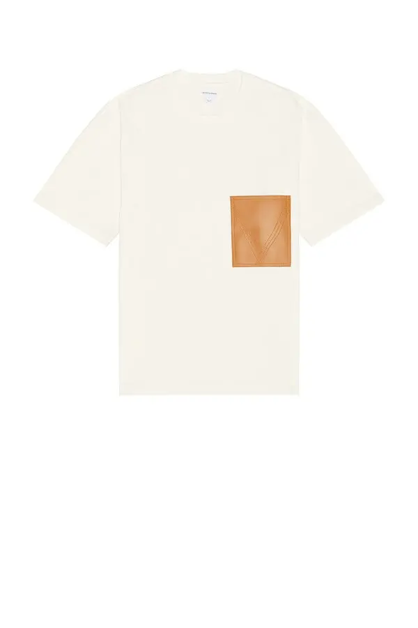 Bottega Veneta Two Ply Cotton Tee Shirt Leather Pocket In Cream