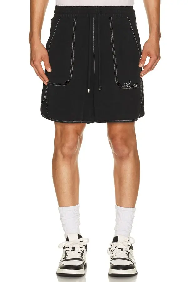 Amiri Script Linen Short - Black