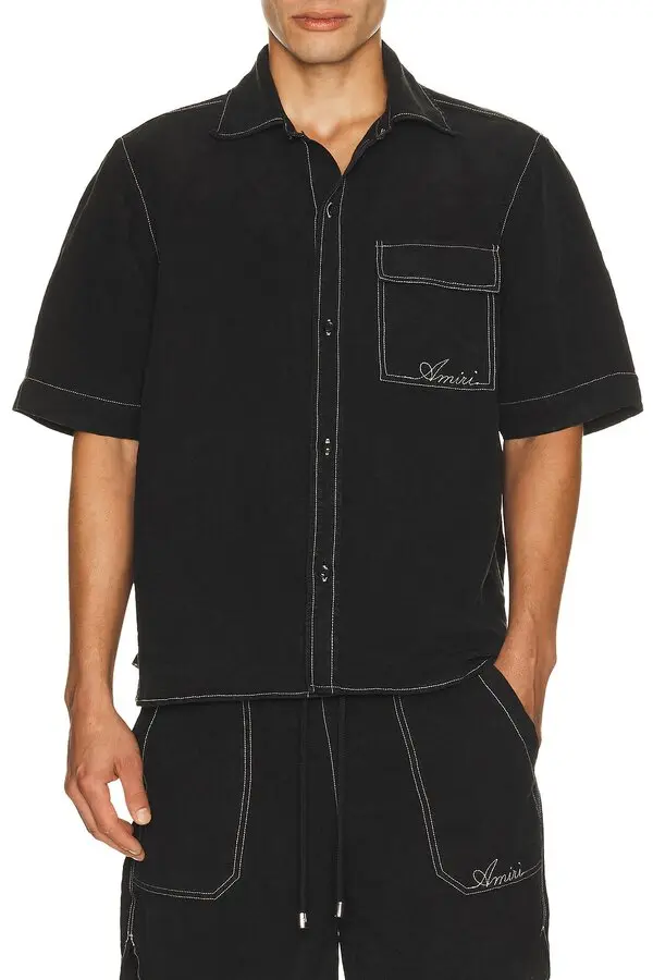 Amiri Script Linen Shirt - Black